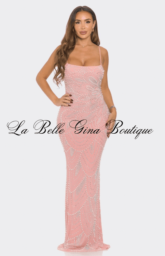 Mya Rhinestone/Pearl Embellished Mermaid Maxi Dress – La Belle Gina ...