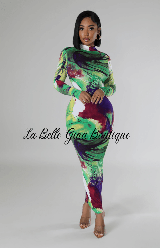 Lisa Mock Neck Long Sleeves Open Back Stretch Dress – La Belle Gina ...